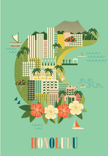 Honolulu, Hawaii illustration – Linda Fährlin Visual Artist & Illustrator